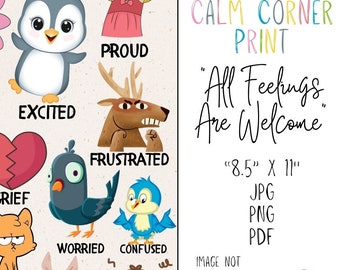 All Feelings Are Welcome Poster, Calm Corner Print, Emotions Chart ...