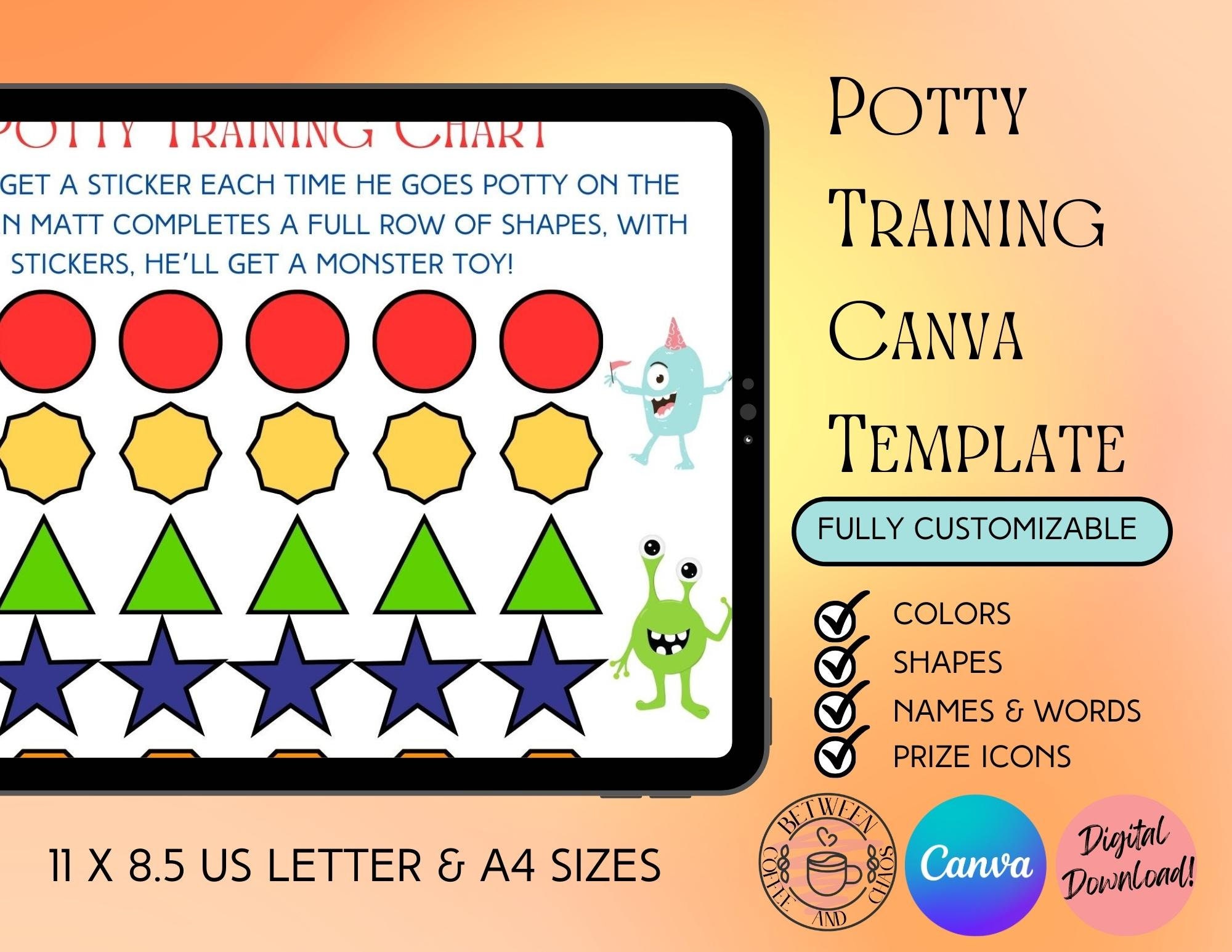 Potty Training Chart I Fully Customizable in Canva I Easy to Use Reward ...