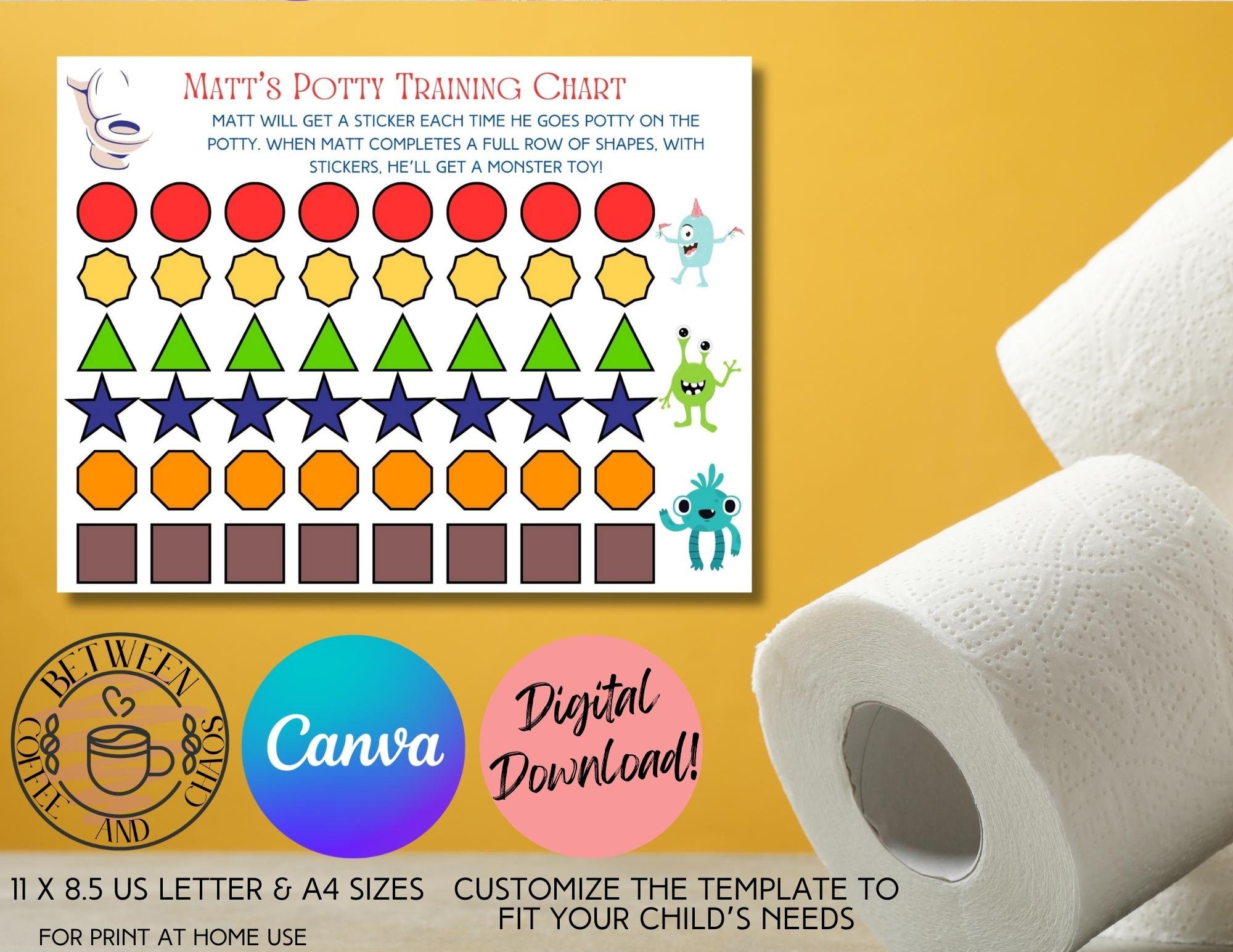Potty Training Chart I Fully Customizable in Canva I Easy to Use Reward ...
