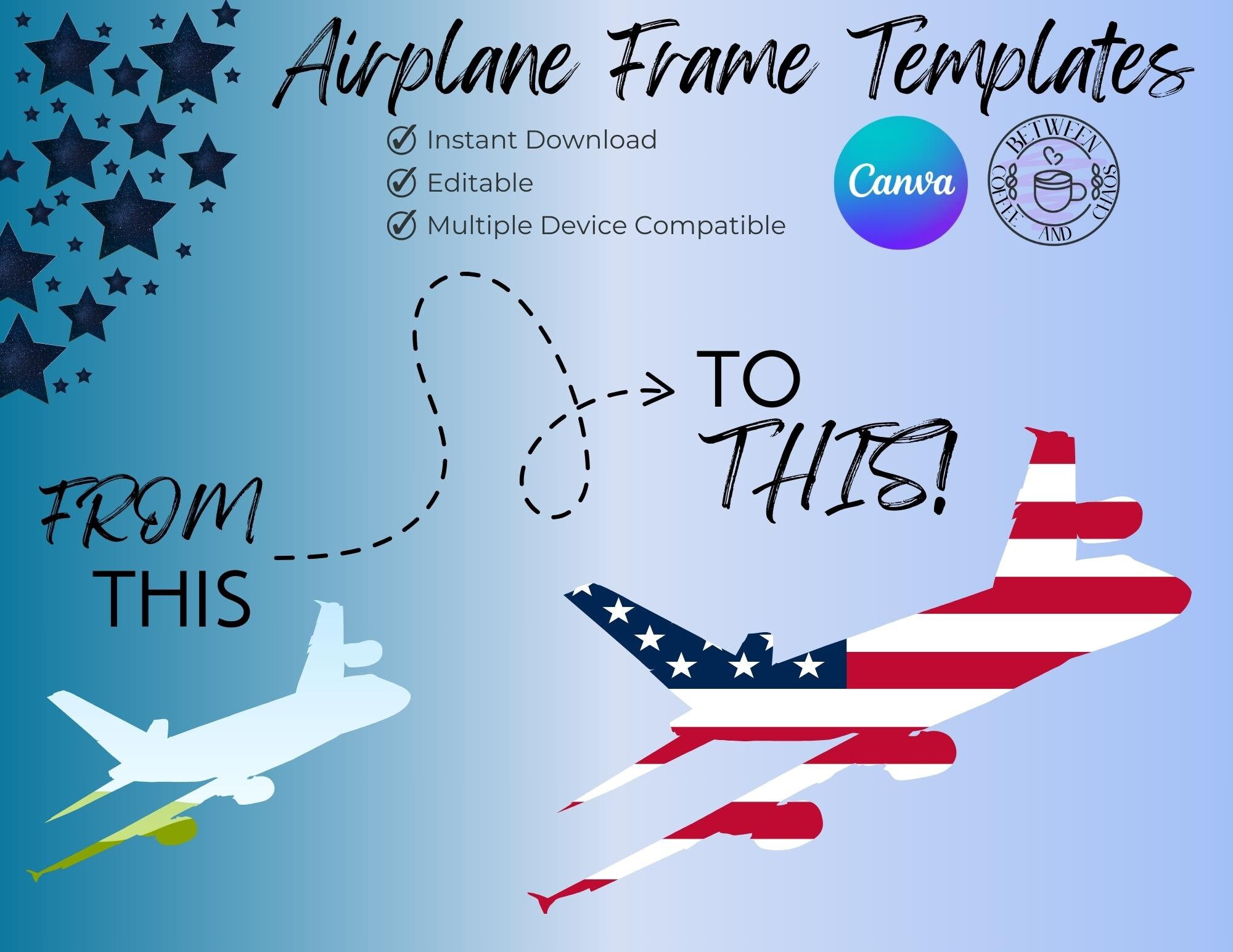 Airplane Frame Template. Custom Canva Frame. Digital Download, Easy to ...