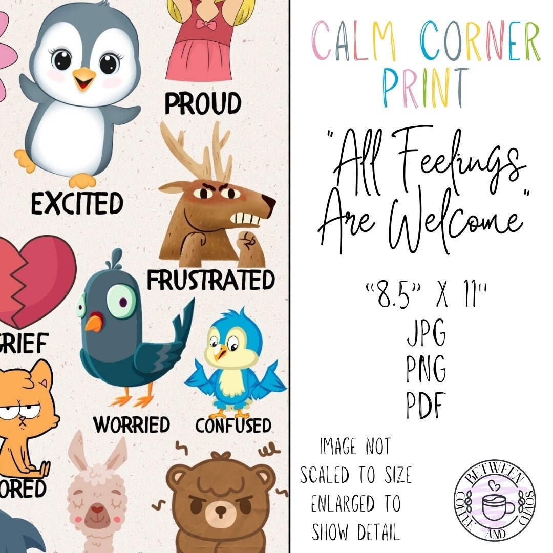 All Feelings Are Welcome Poster, Calm Corner Print, Emotions Chart ...