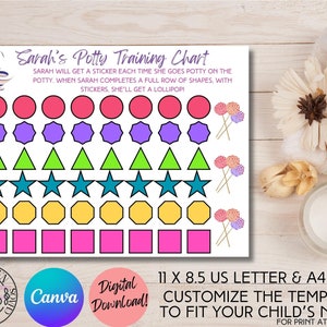 Potty Training Chart I Fully Customizable in Canva I Easy to Use Reward ...
