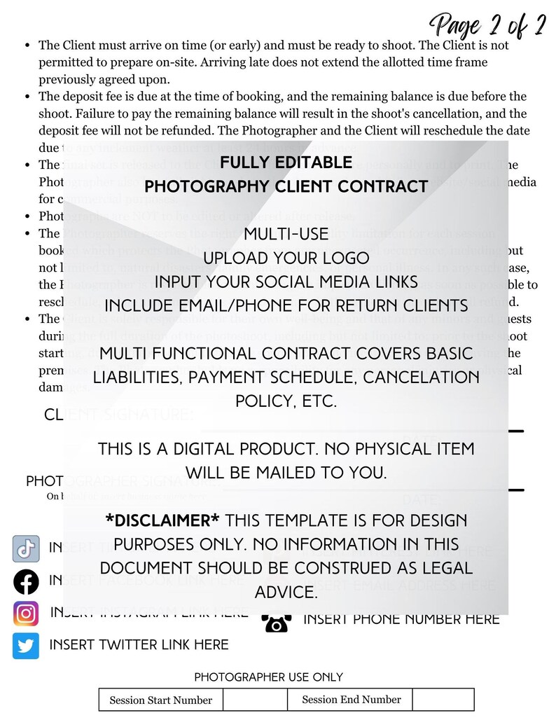 Photography Client Contract Template - Editable Client Agreement Canva ...