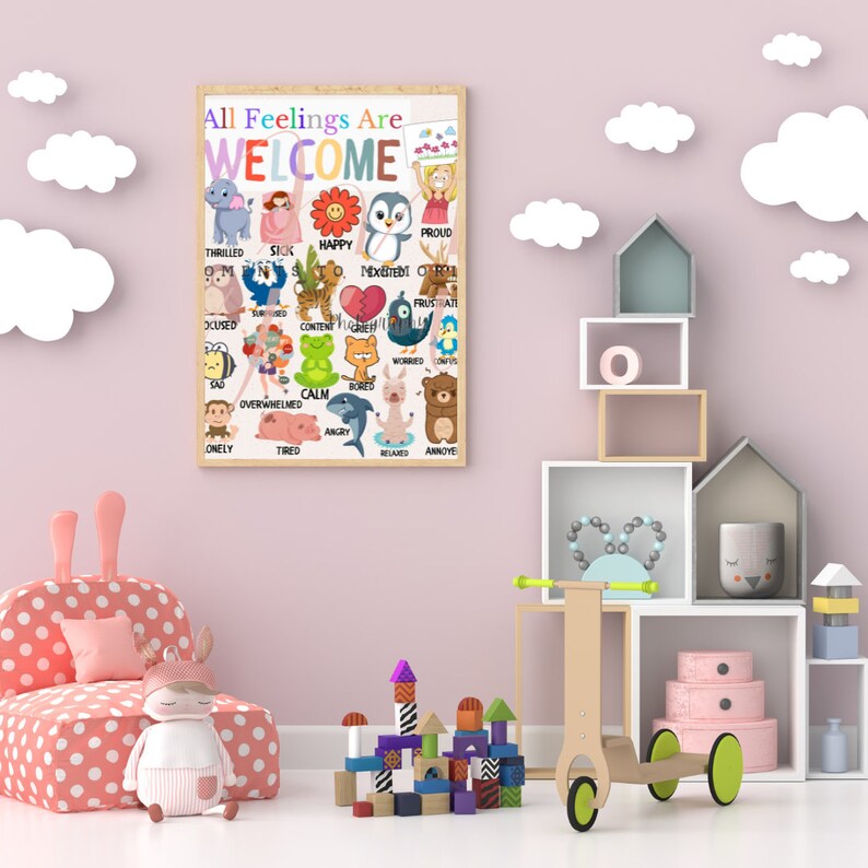 All Feelings Are Welcome Poster, Calm Corner Print, Emotions Chart ...