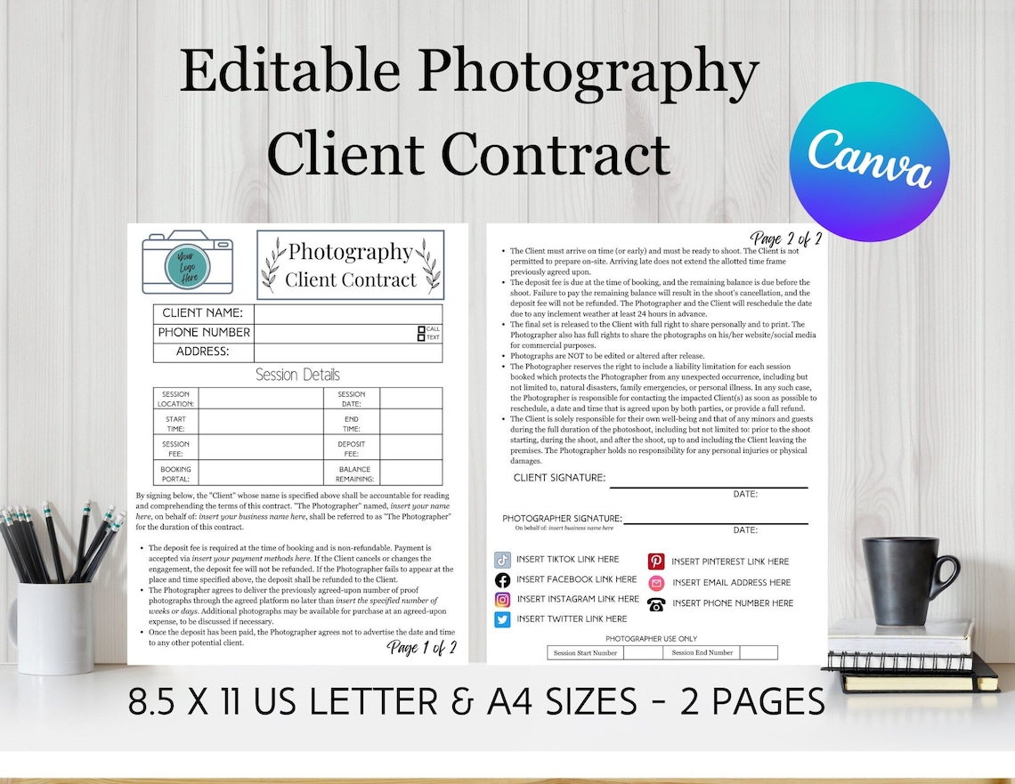 Photography Client Contract Template Editable Client - Etsy