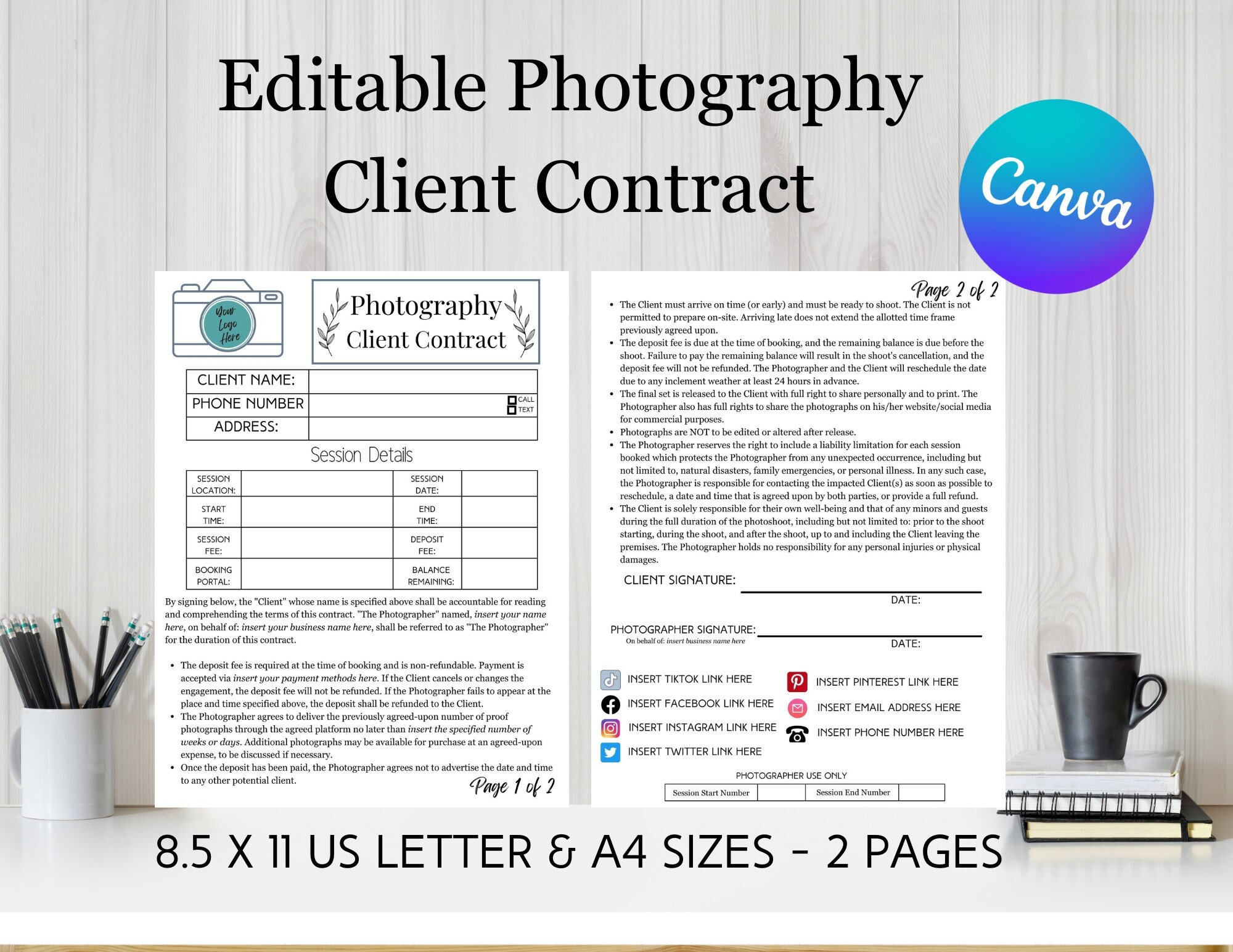 Photography Client Contract Template - Editable Client Agreement Canva ...