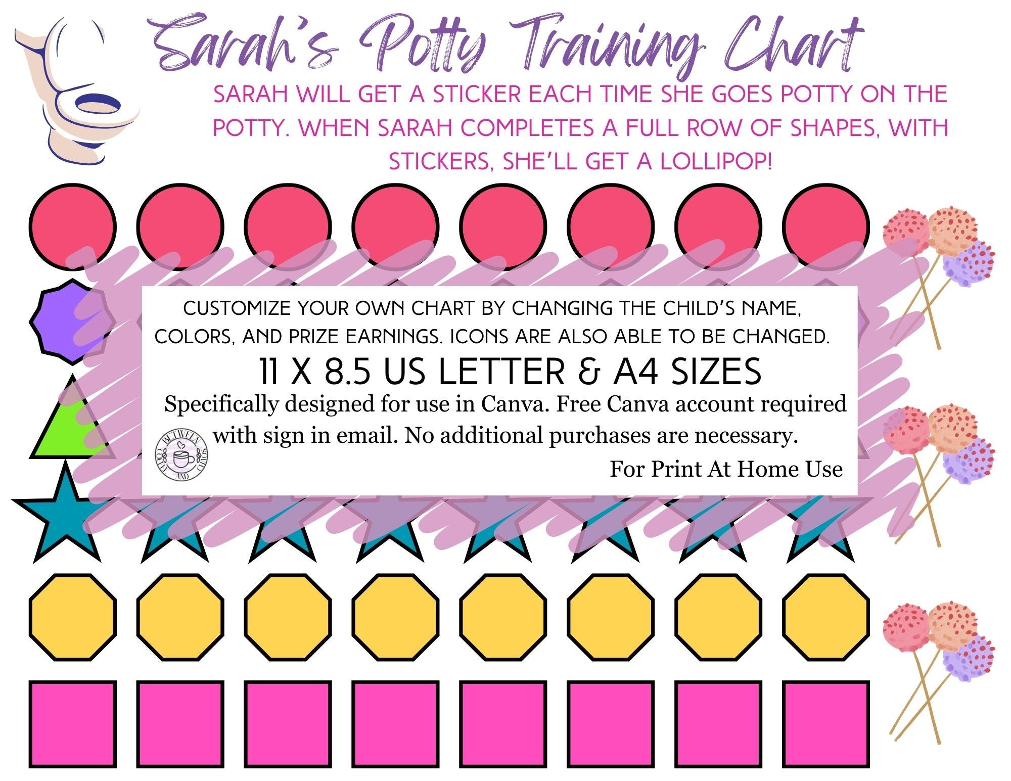 Potty Training Chart I Fully Customizable in Canva I Easy to Use Reward ...