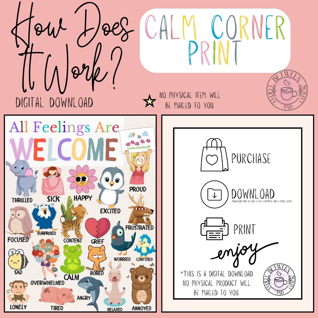 All Feelings Are Welcome Poster, Calm Corner Print, Emotions Chart ...