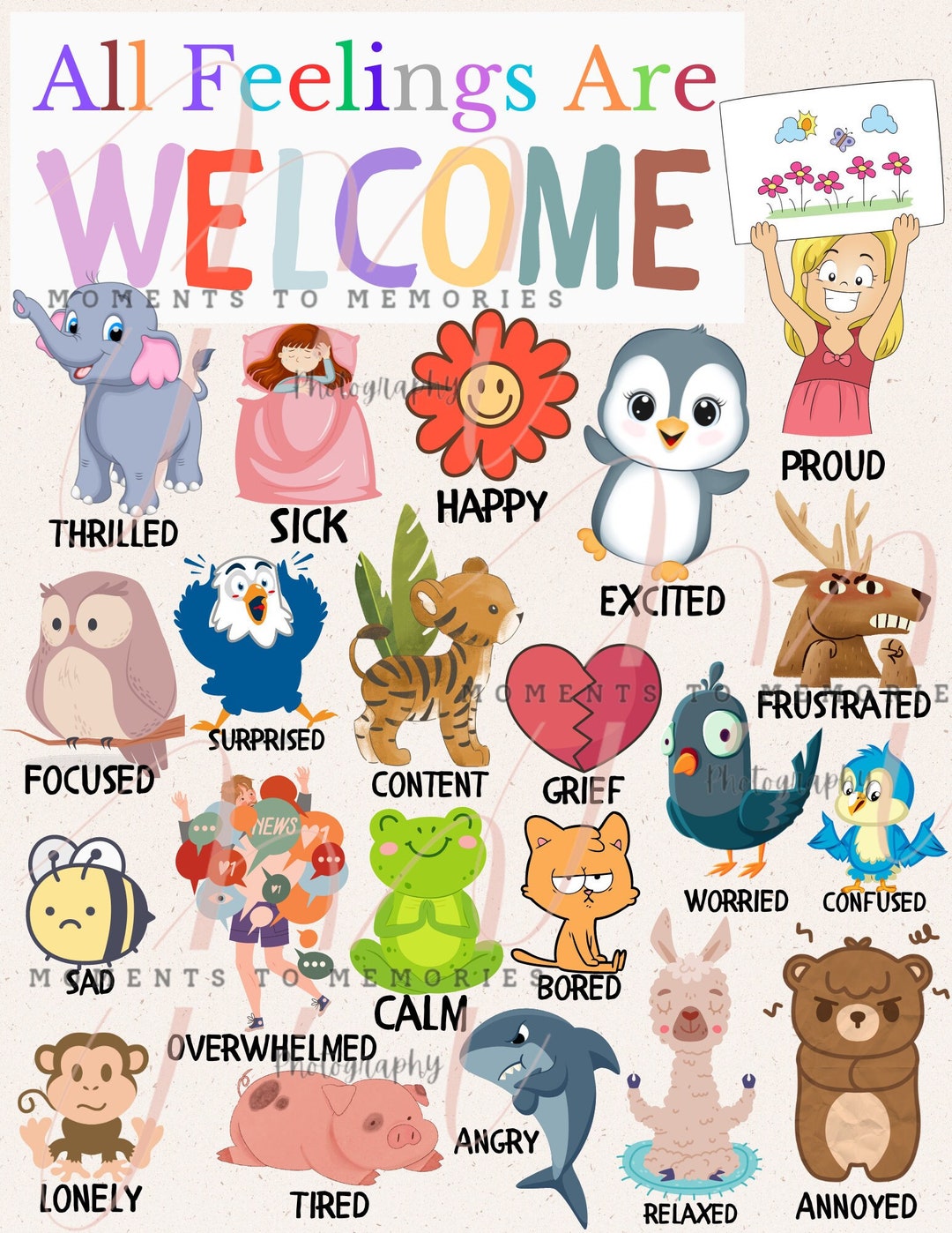 All Feelings Are Welcome Poster, Calm Corner Print, Emotions Chart ...