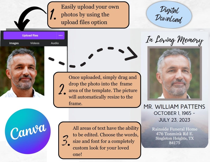 Funeral Memorial Card I Prayer Card I Template, Loss of Husband, Father ...
