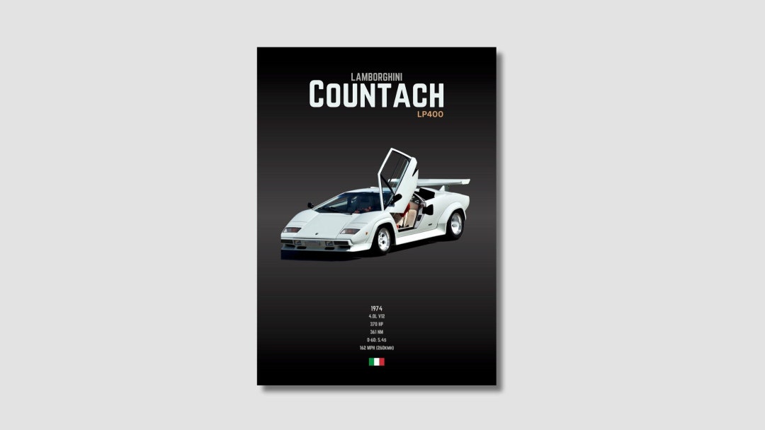 Lamborghini Countach Poster Print | Wall Art | Digital Artwork | Black ...