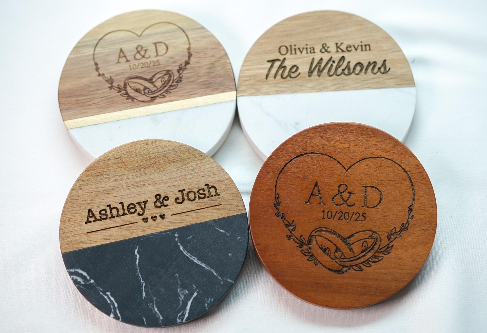 Personalized Marble & Wood Coasters, Anniversary Gift, Engagement Gift ...