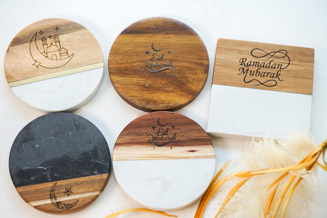 Ramadan Eid Coasters – Engraved Wood, Marble, & Resin | Islamic Home ...