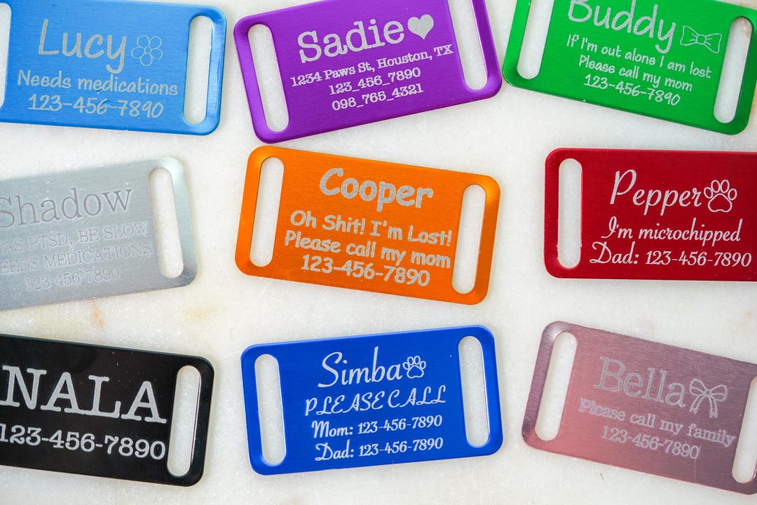 Slide-on Collar Pet ID Tag, Silent Slide-on Tag, Personalized Pet ID ...