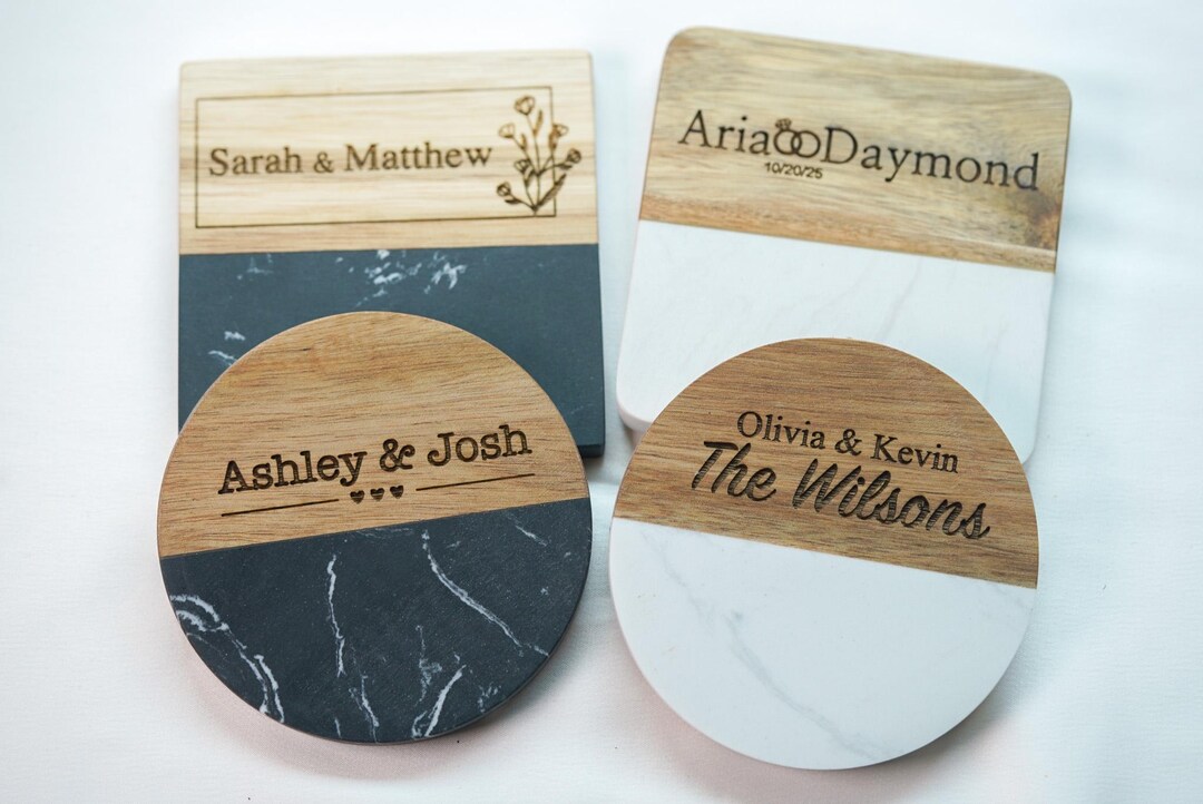 Personalized Marble & Wood Coasters, Anniversary Gift, Engagement Gift ...