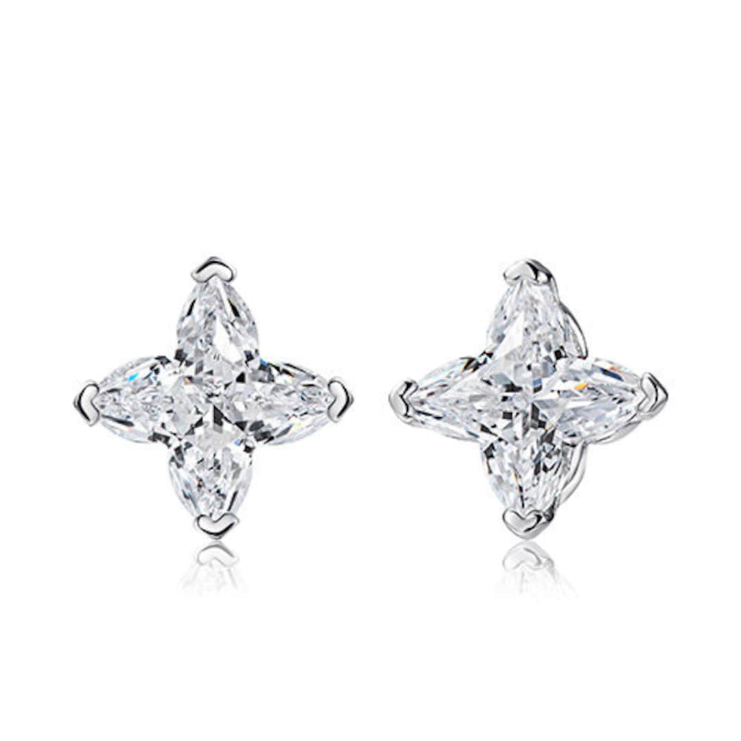 Star Cut Diamond Earrings, Dainty Four Pointed Star Earrings,north Star ...