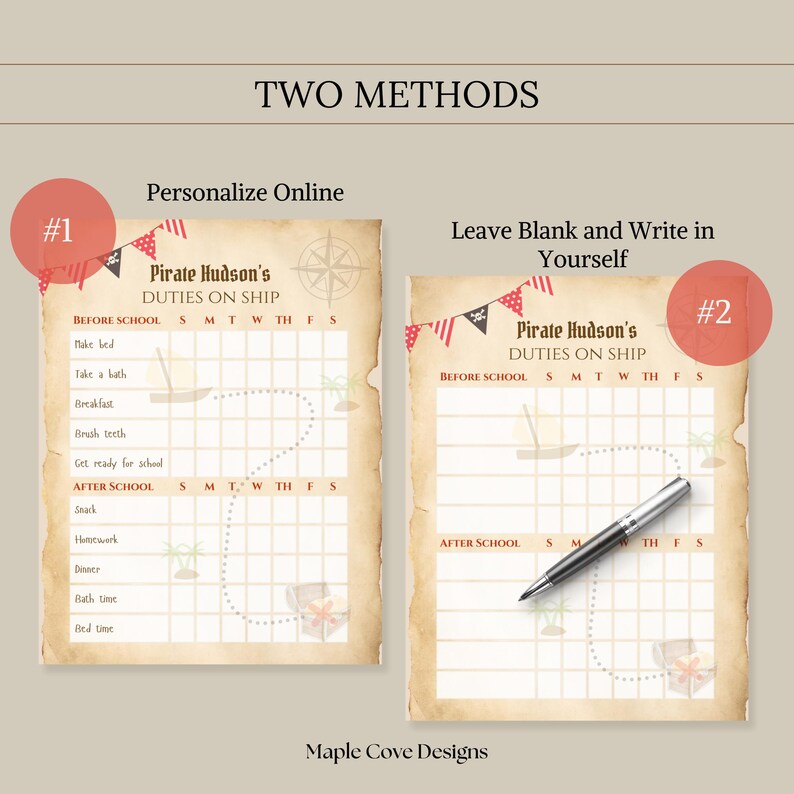 Pirate Chore Chart Template, Editable Kids Daily Responsibilities ...
