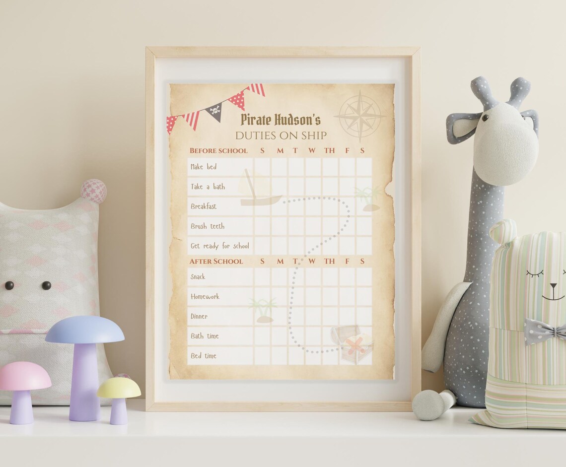 Editable Chore Chart, Pirate Theme Template, Kids Daily Routine, Chore ...