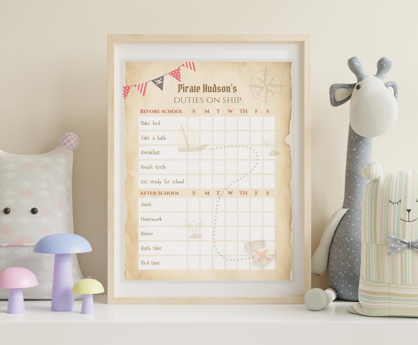 Pirate Chore Chart Template, Editable Kids Daily Responsibilities ...