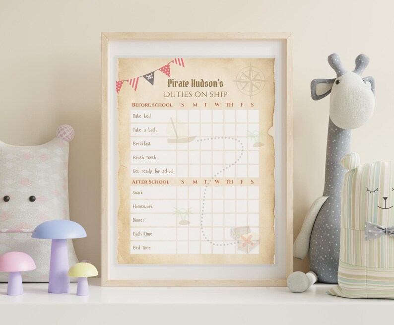 Editable Chore Chart, Pirate Theme Template, Kids Daily Routine, Chore ...