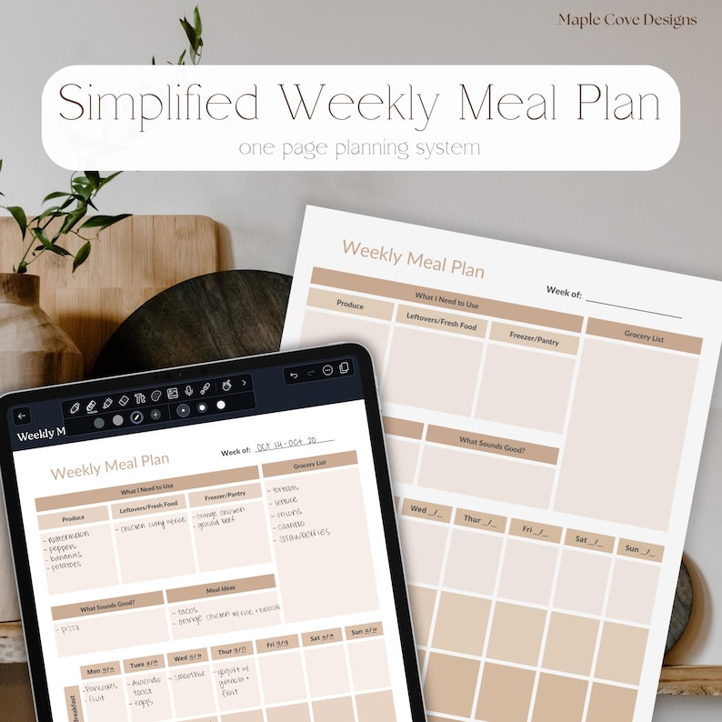 Weekly Meal Planner, Daily Meal Planner, Simple Meal Plan, Digital Meal ...