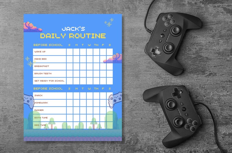 Editable Chore Chart, Video Game Theme, Kids Daily Routine, Chore Chart ...