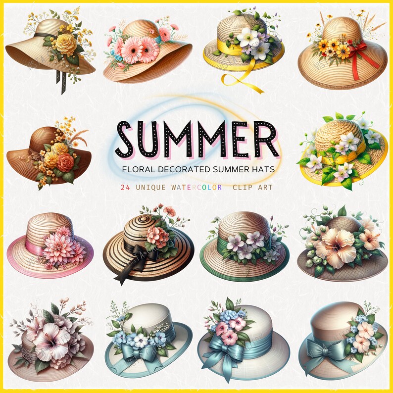 Summer Hat Flowers Clipart, 3D Illustration Collection for Summer Decor ...