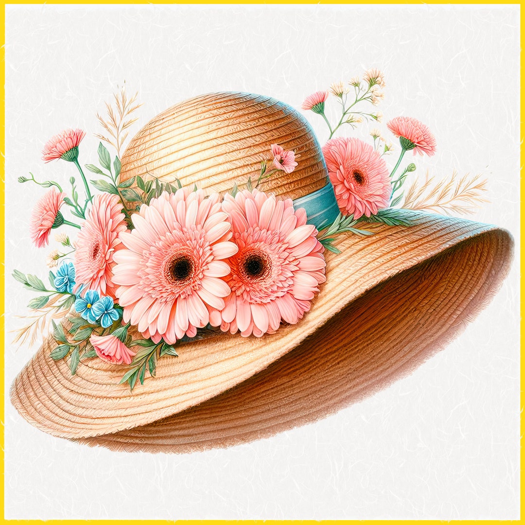 Summer Hat Flowers Clipart, 3D Illustration Collection for Summer Decor ...