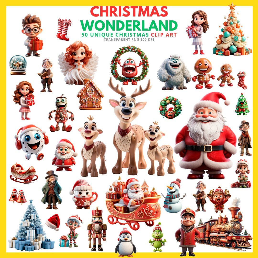 Christmas Wonderland Clip Art Collection, 50 PNG Bundle, Whimsical ...