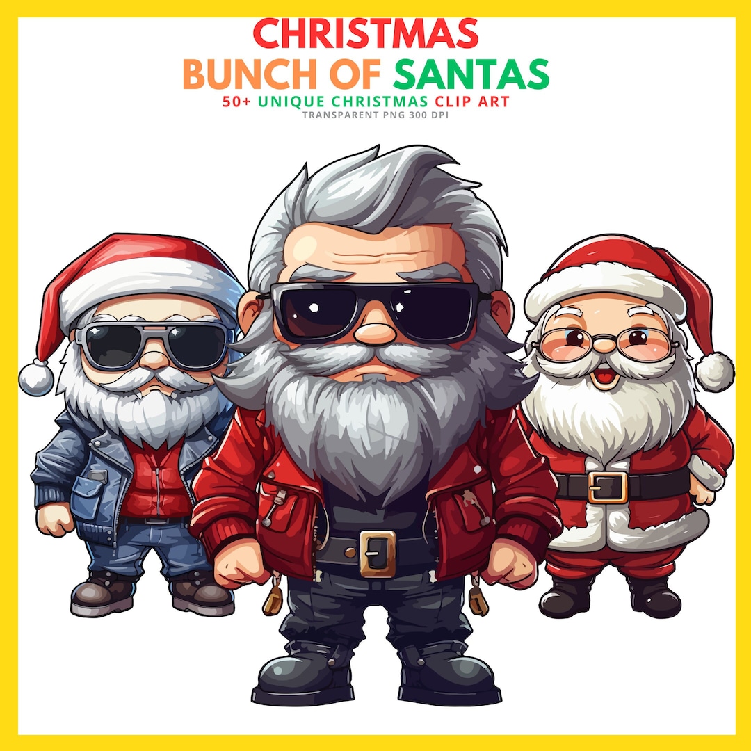 Christmas Bunch of Santas Clip Art Collection, 50 PNG Bundle, Whimsical ...