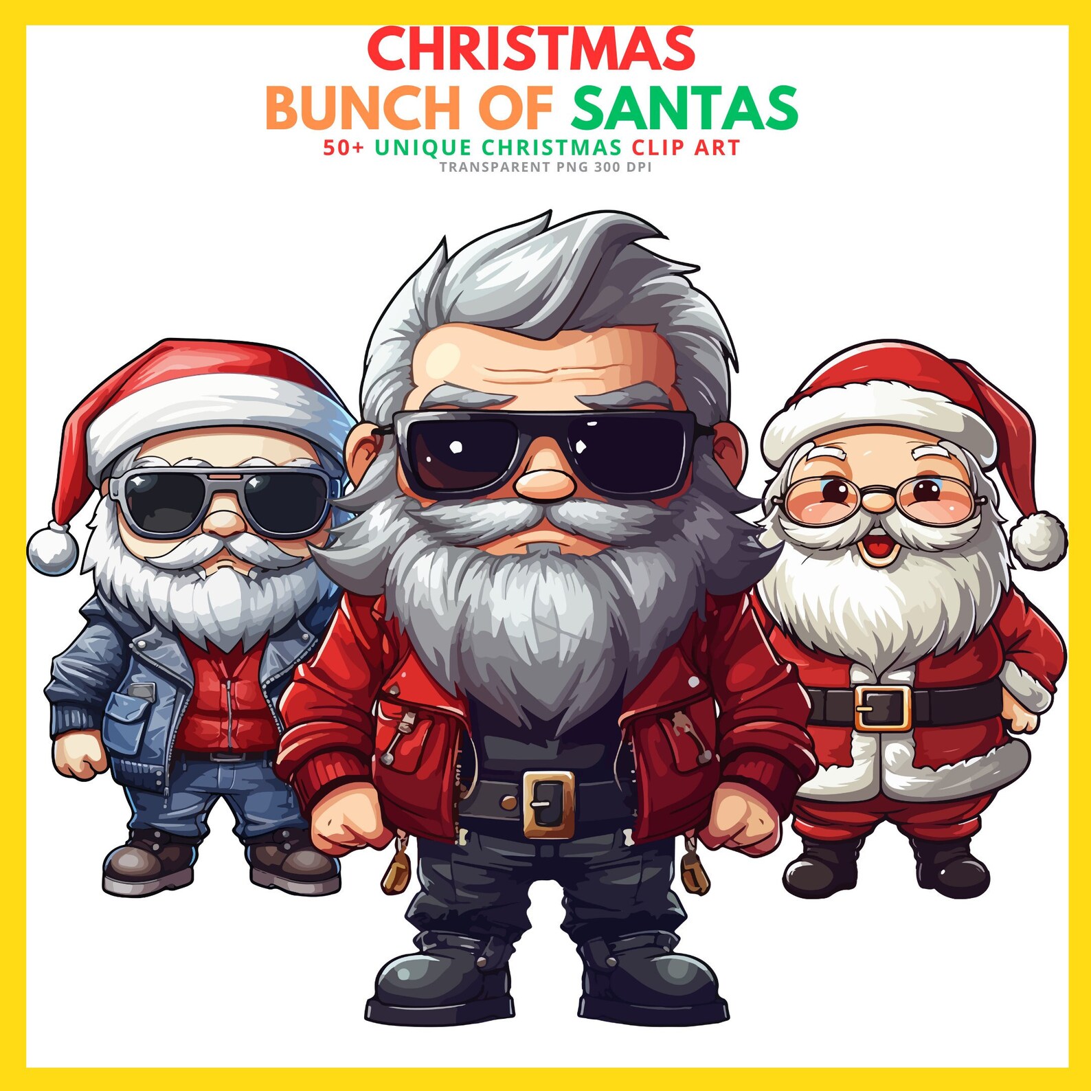 Christmas Bunch of Santas Clip Art Collection, 50+ PNG Bundle ...