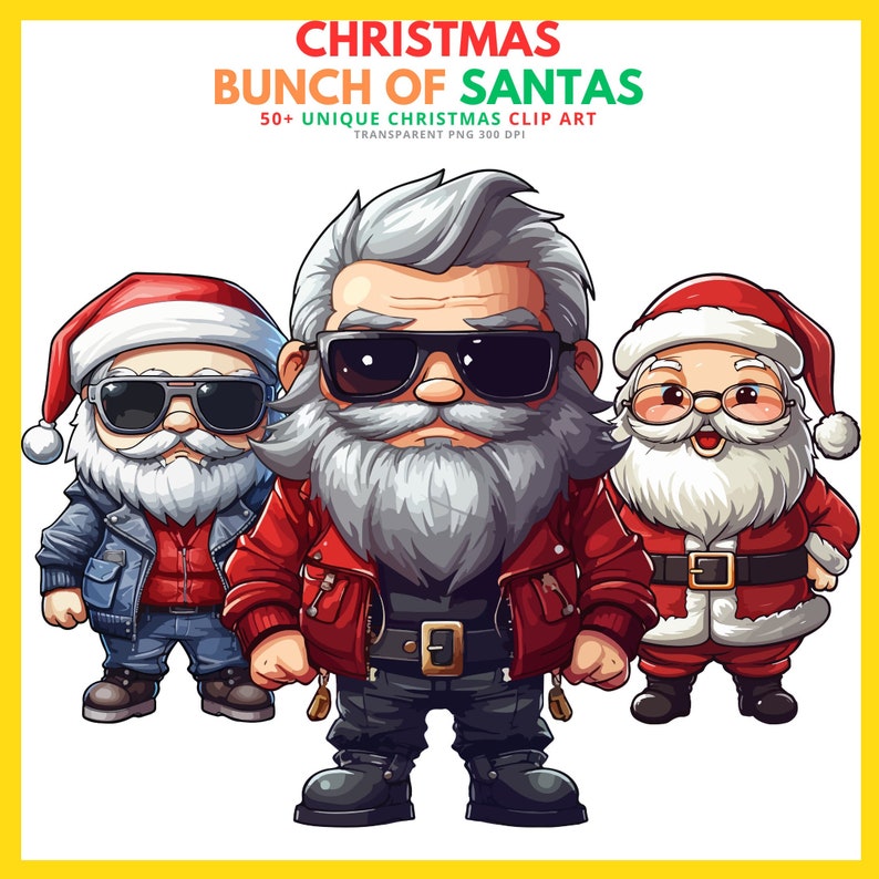 Christmas Bunch of Santas Clip Art Collection, 50+ PNG Bundle ...