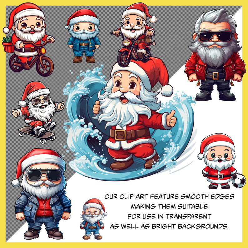 Christmas Bunch of Santas Clip Art Collection, 50 PNG Bundle, Whimsical ...