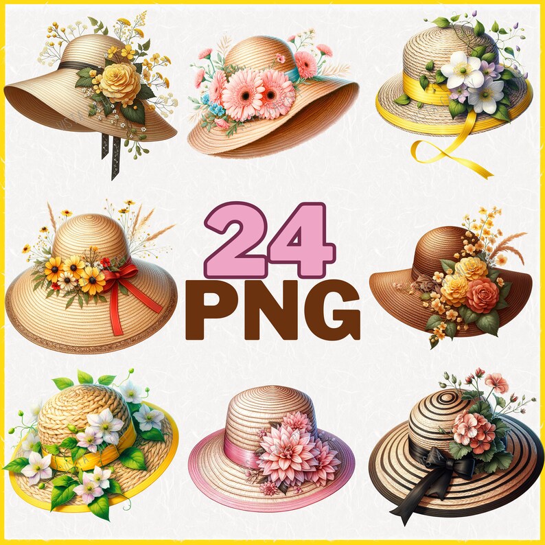 Summer Hat Flowers Clipart, 3D Illustration Collection for Summer Decor ...
