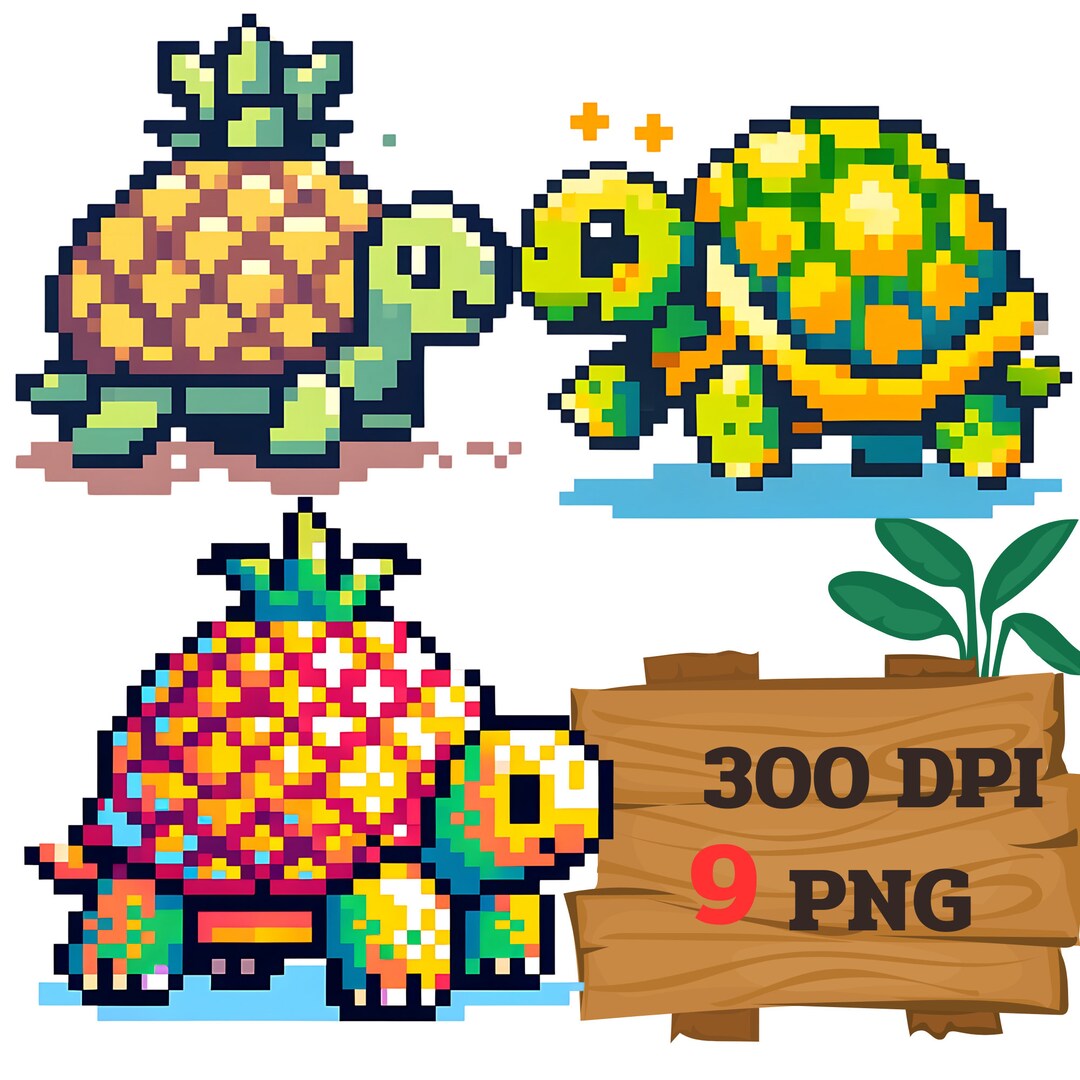 Cute Turtle Pixel Art Tshirt Design, Clip Art Cartoon Stlye PNG 300 DPI ...