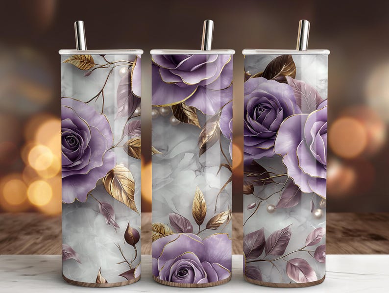 Purple Roses Tumbler Wrap: 20 Oz Skinny Sublimation Design (digital ...
