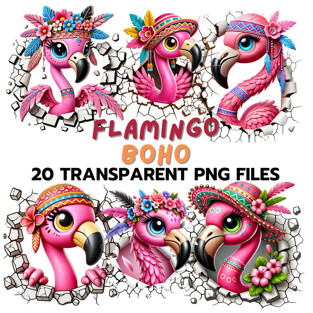 Boho Flamingo Clip Art Bundle, Flamingo Bohemian Style Tshirt Design ...