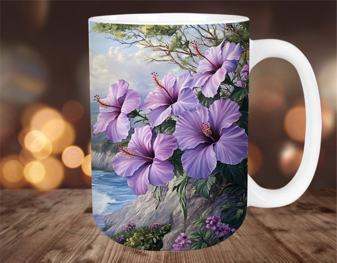 Sea Cliff Hibiscus Floral Mug Wrap: Sublimation Design (digital ...
