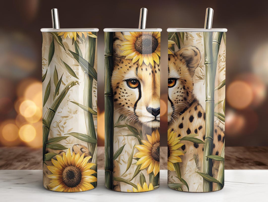 Cheetah in Bamboo Trees Tumbler Wrap PNG, 20oz Skinny Tumbler ...