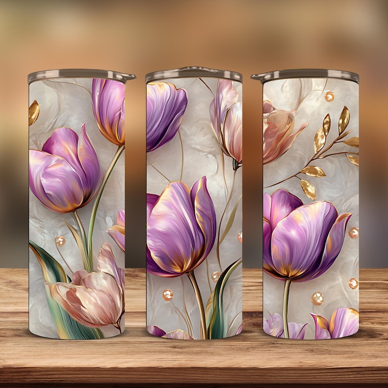 Purple Tulips Tumbler Wrap PNG: Floral Sublimation Design (digital ...