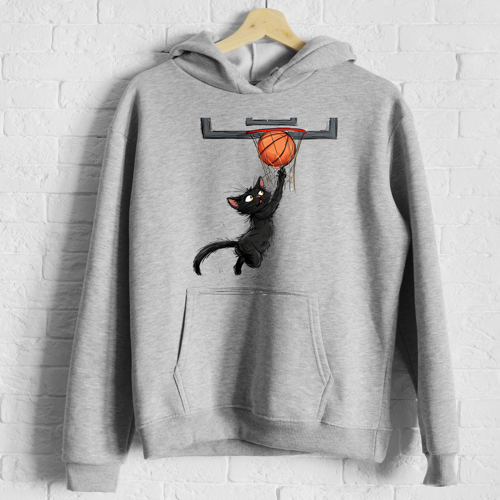 Black Cat Holding on Basketball Hoop Png Shirt Design, Funny Cat Png ...