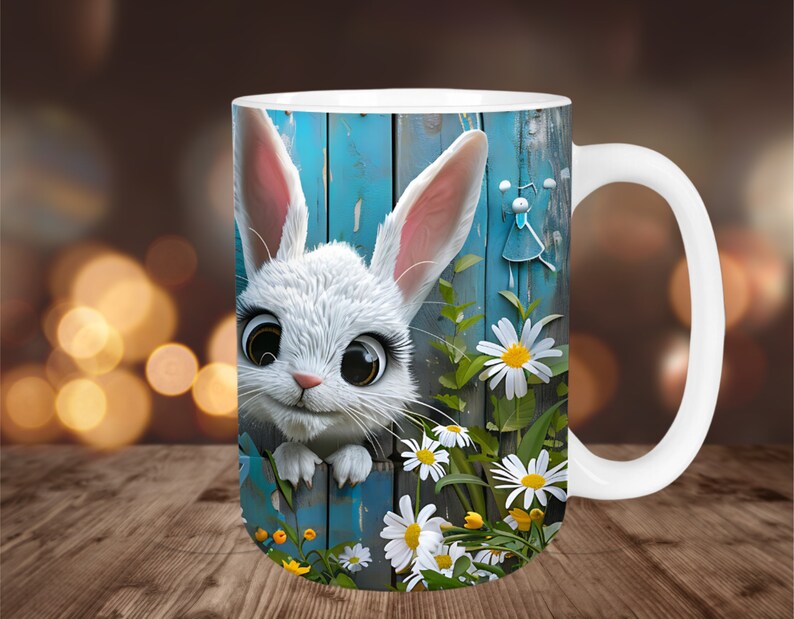 3D Bunny Rabbits Hole in A Wooden Wall Mug Wrap, Sublimation Design ...
