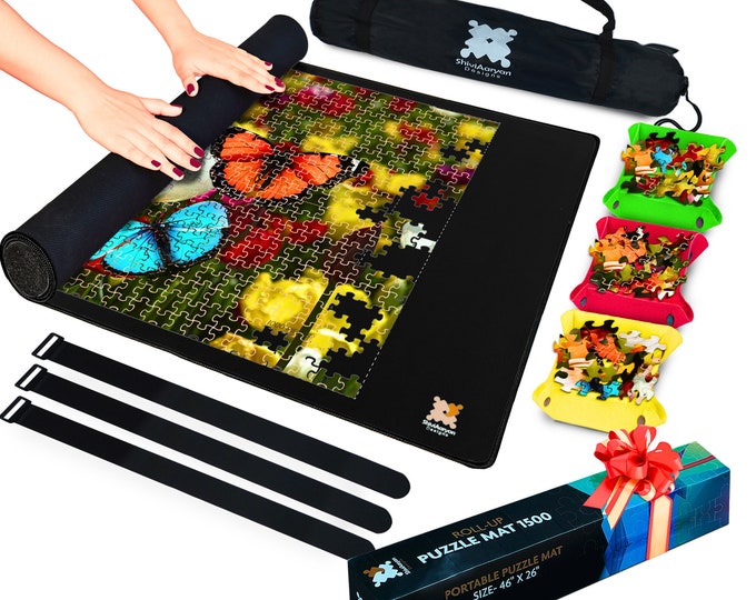 Jigsaw Puzzle Mat Roll up With 3 Puzzle Sorting Trays for 1500 Pieces ...