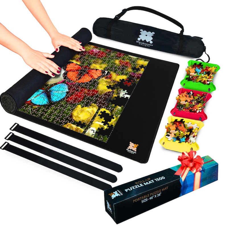 Jigsaw Puzzle Mat Roll up With 3 Puzzle Sorting Trays for 1500 Pieces ...