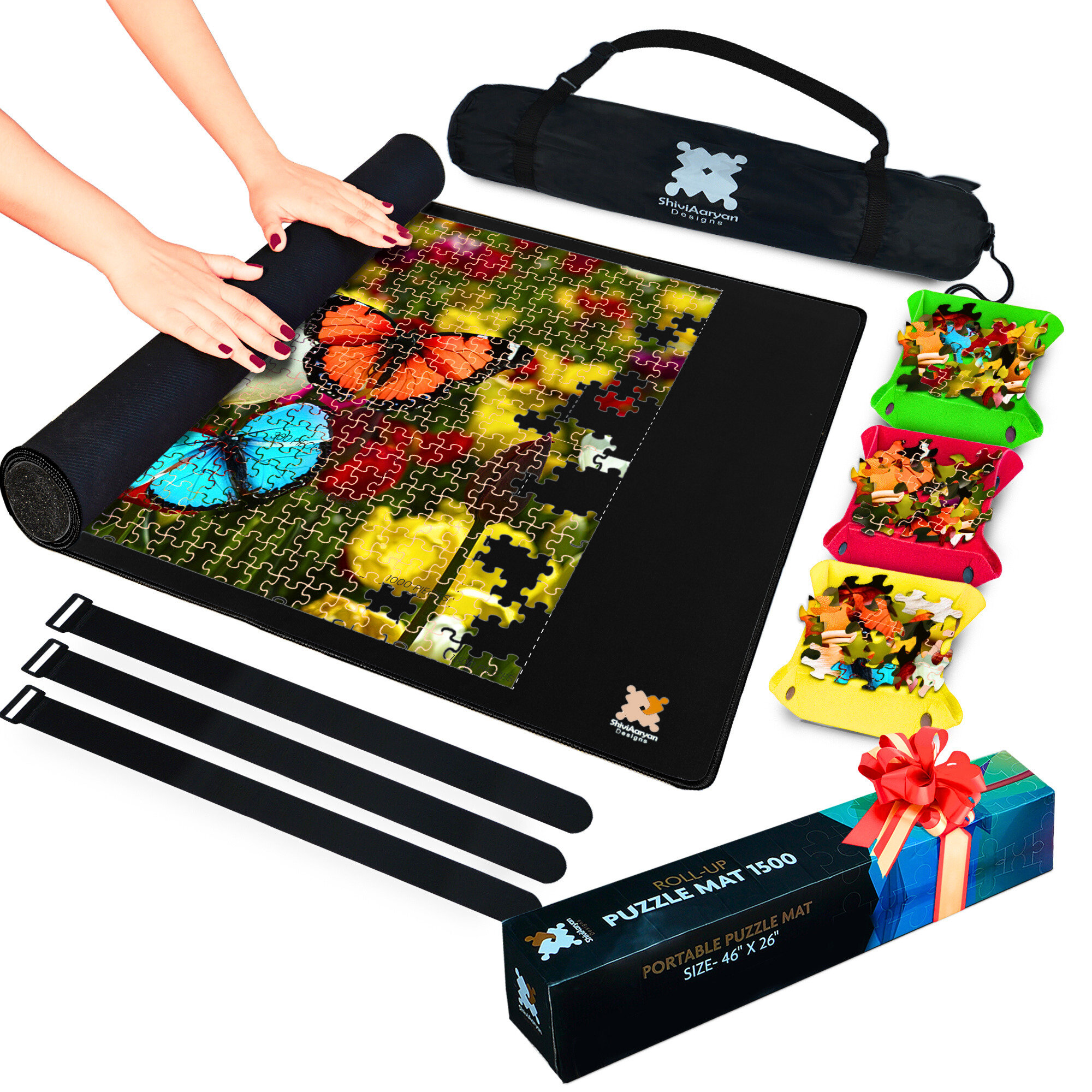 Jigsaw Puzzle Mat With Puzzle Sorting Trays Smooth Waterproof Puzzle ...
