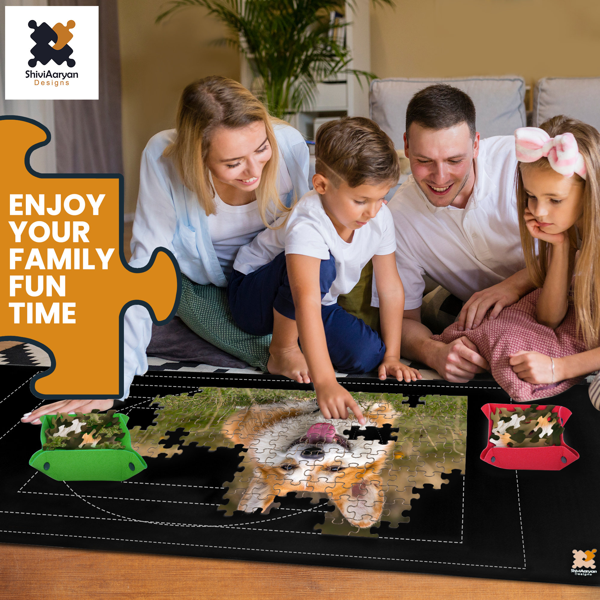 Jigsaw Puzzle Mat Roll up With 3 Puzzle Sorting Trays for 1500 Pieces ...
