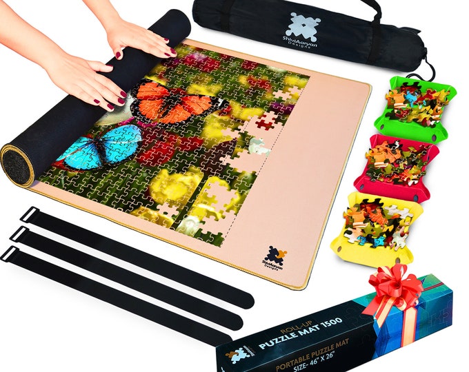 Jigsaw Puzzle Mat Roll up With 3 Puzzle Sorting Trays for 1500 Pieces ...