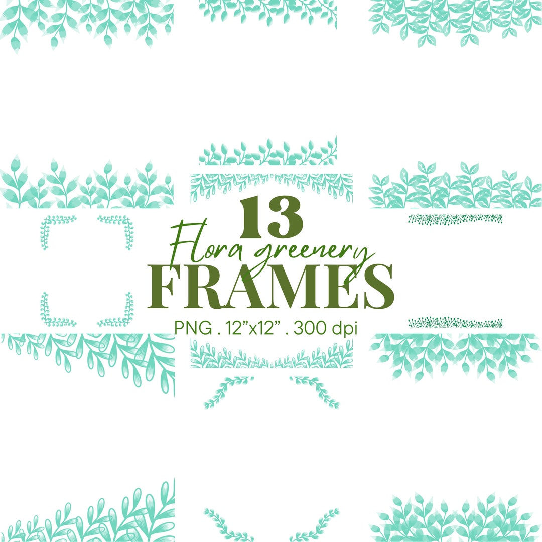 Floral Greenery Frames, Borders Frame, Clipart, Green Plants, Green ...