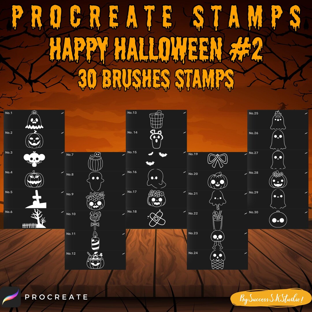 Halloween Procreate Stamps: Spooky Ghost Brushes (30 Brush Stamps ...