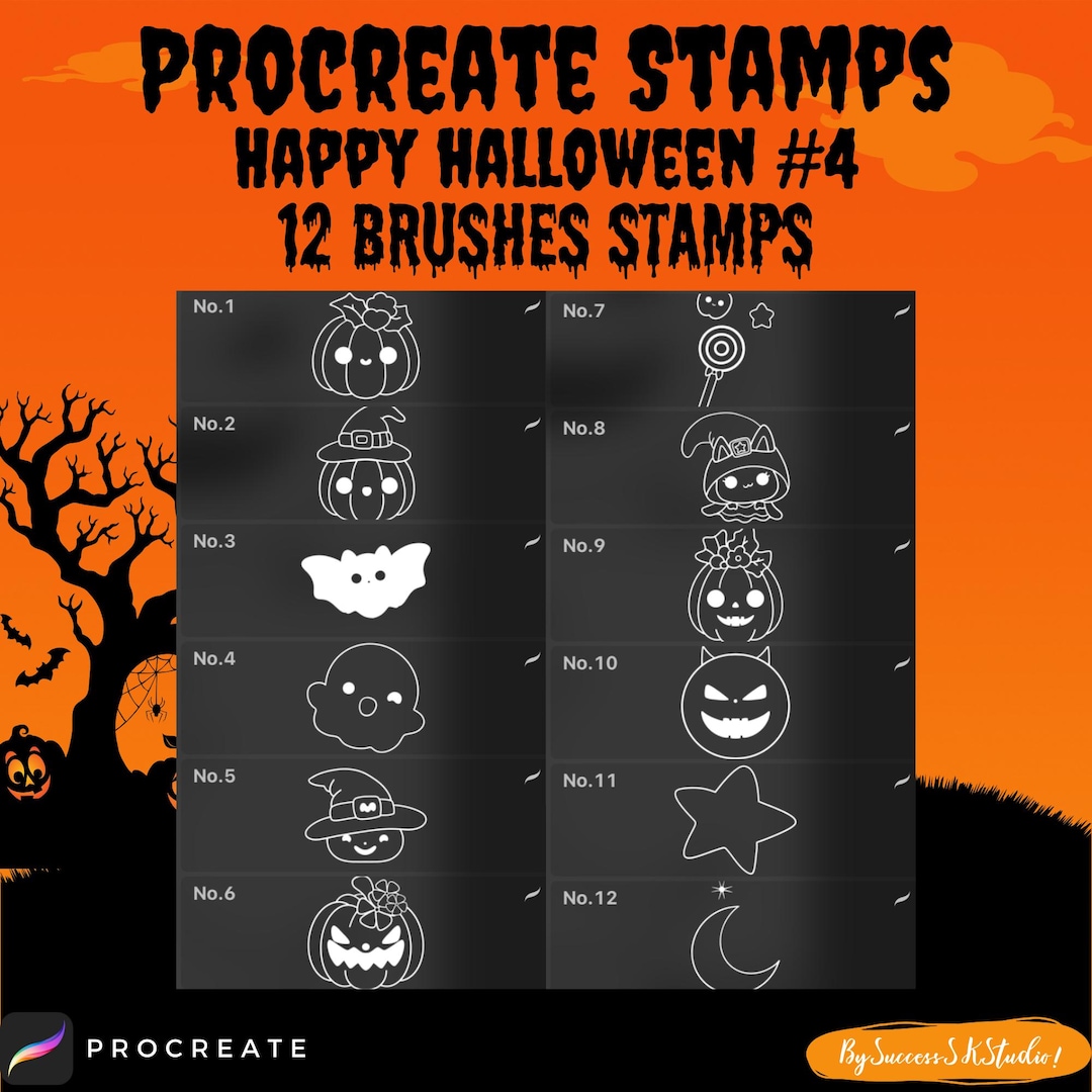 Procreate Halloween Stamps, Halloween Stamps, Procreate Brushes, Witch ...